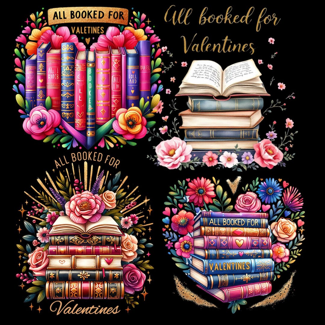 All Booked for Valentines PNG Clipart Set, Teacher Valetine Png, Book ...