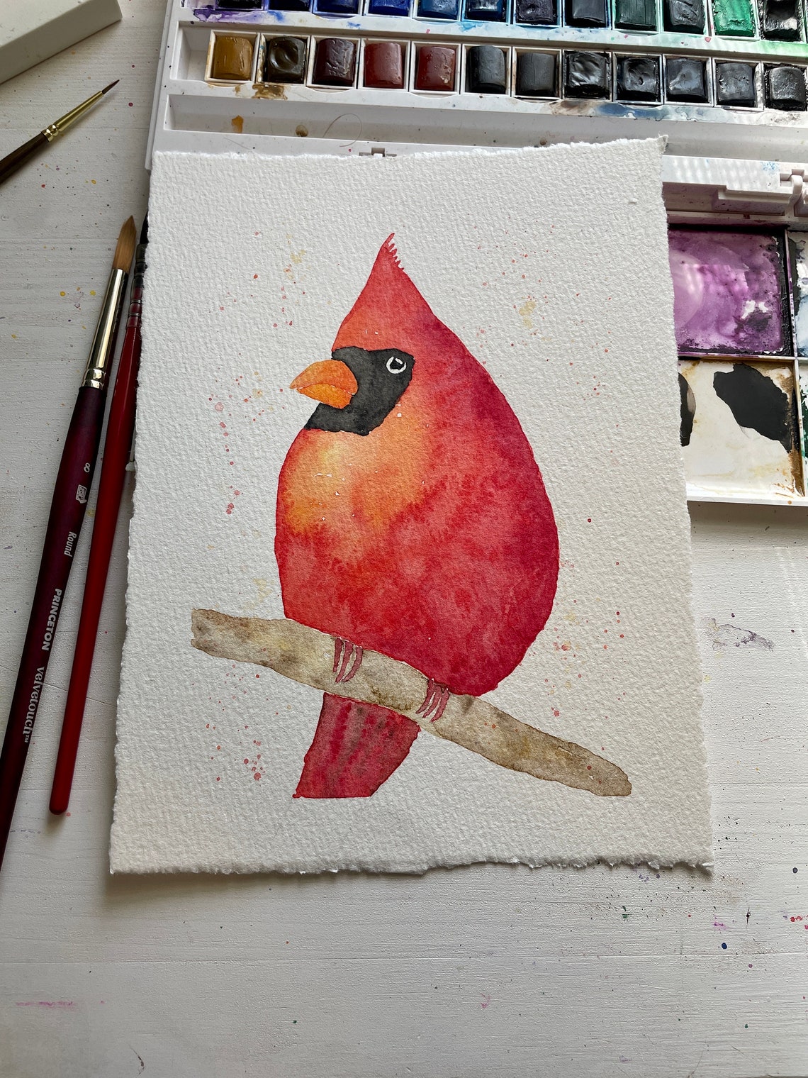 Cardinal on a Branch Watercolor - Etsy