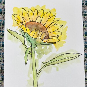 Sunflower and Ink Watercolor - Etsy