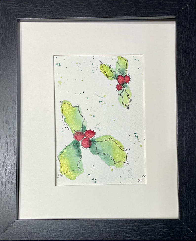Holly Leaves and Berries Watercolor Painting, 6x8 Inches - Etsy