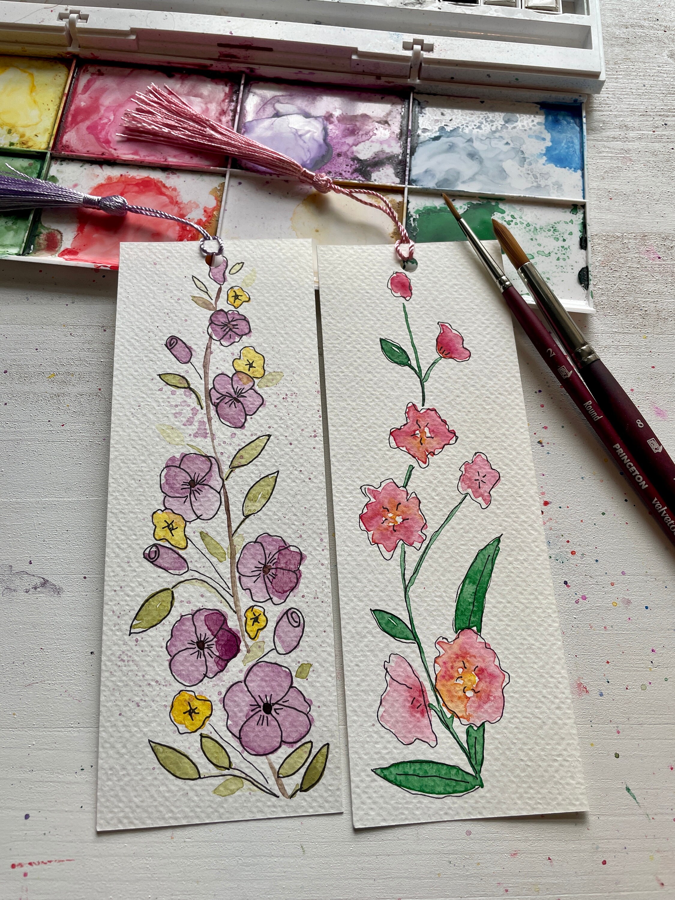 Floral Watercolor Bookmarks, Handpainted - Etsy