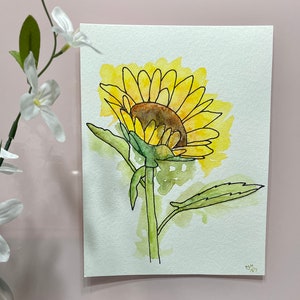 Sunflower and Ink Watercolor - Etsy