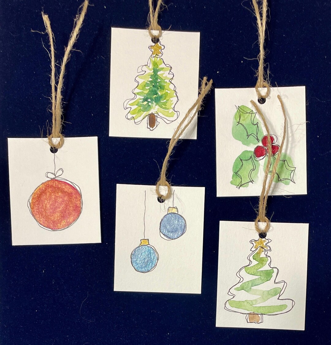Christmas Gift Tags, Set of 5, Watercolor, 2x3 Inches - Etsy