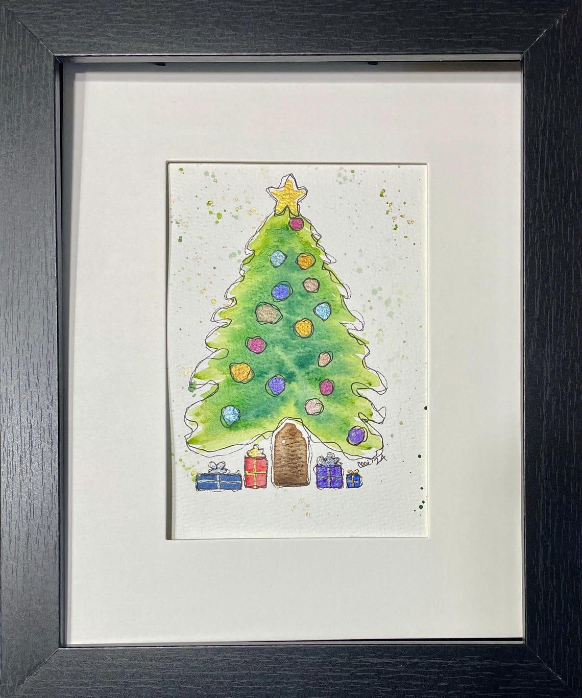 Christmas Tree With Presents Watercolor Painting, 6x8 Inches - Etsy