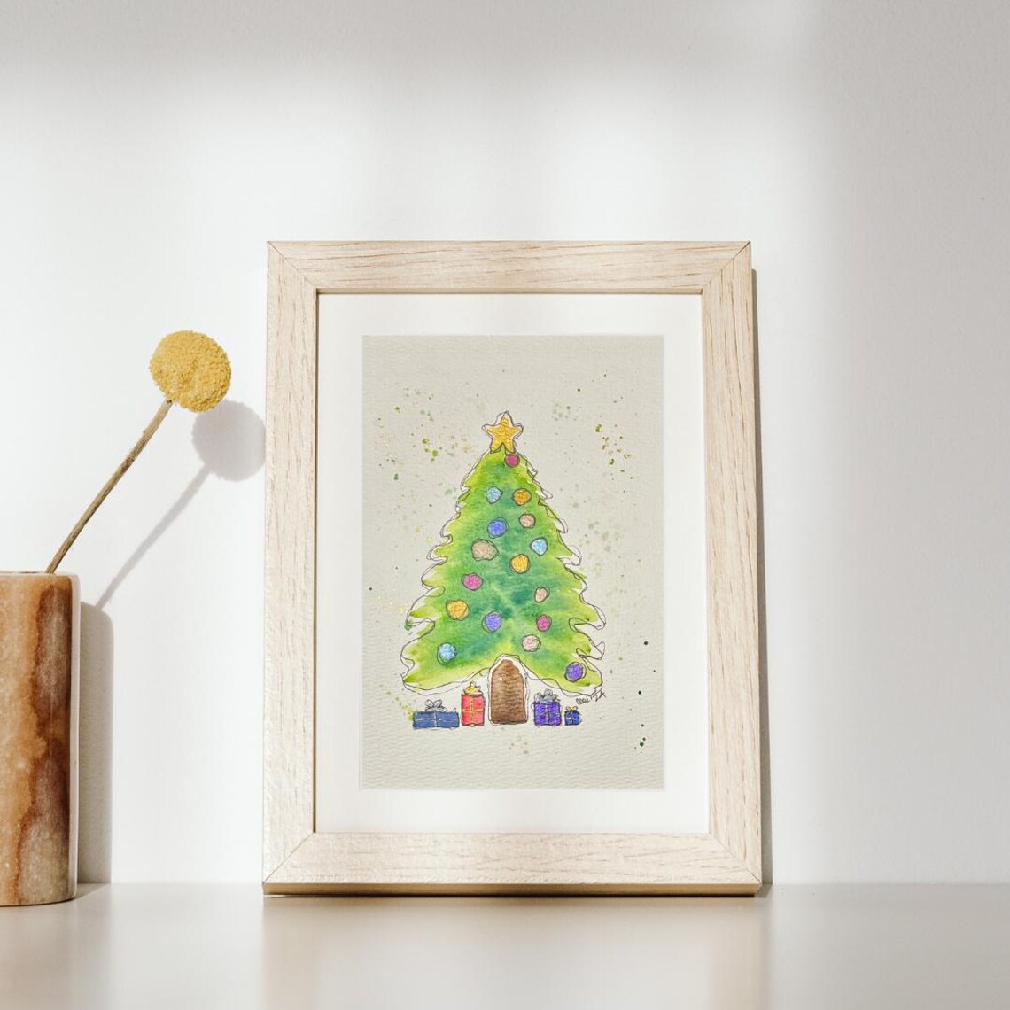 Christmas Tree With Presents Watercolor Painting, 6x8 Inches - Etsy