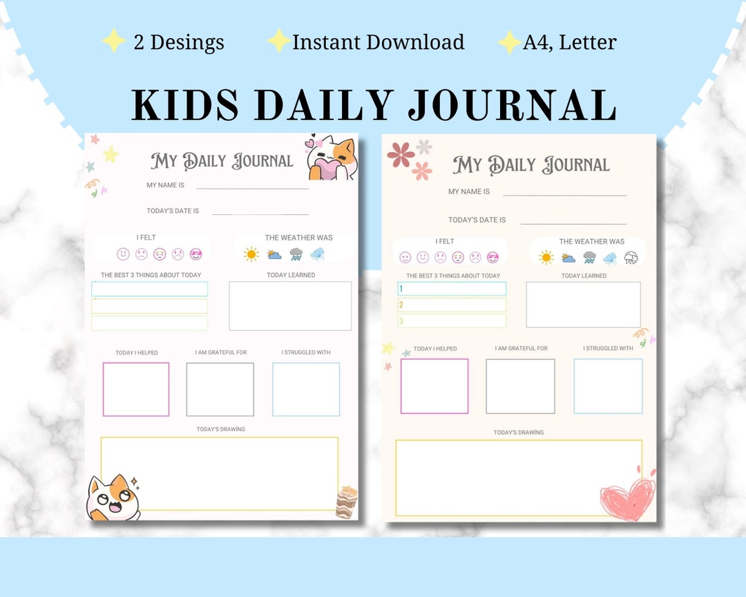Kids Daily Journal Printable, Diary for Children, Daily for Children ...
