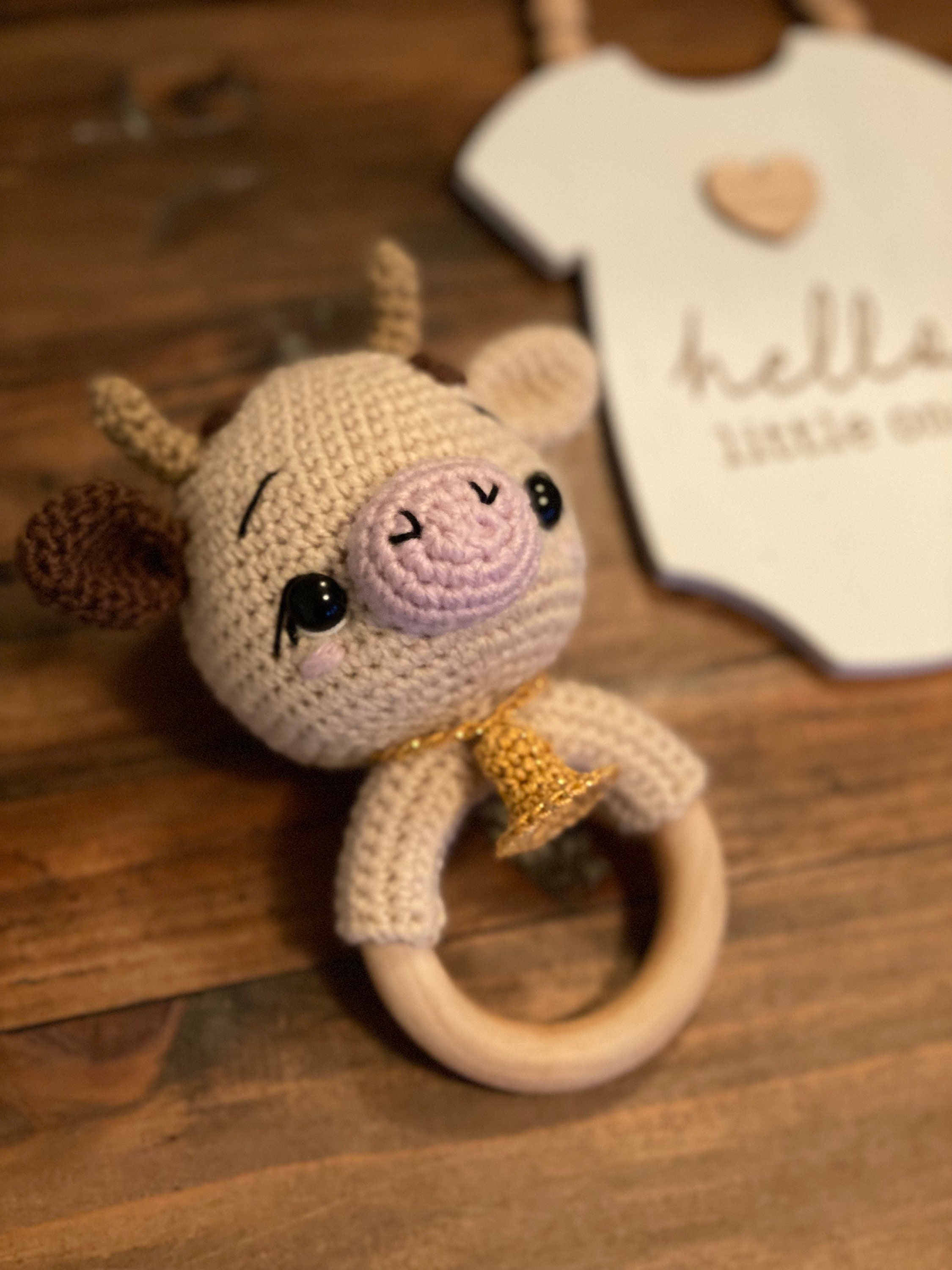 Barnyard Friends - Crochet Animal Baby Rattle | Baby Shower Gift | Wood ...
