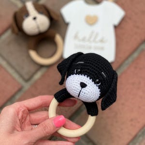 Dog Crochet Baby Rattle | Dog | Puppy | Baby Shower Gift | Wood Rattle ...