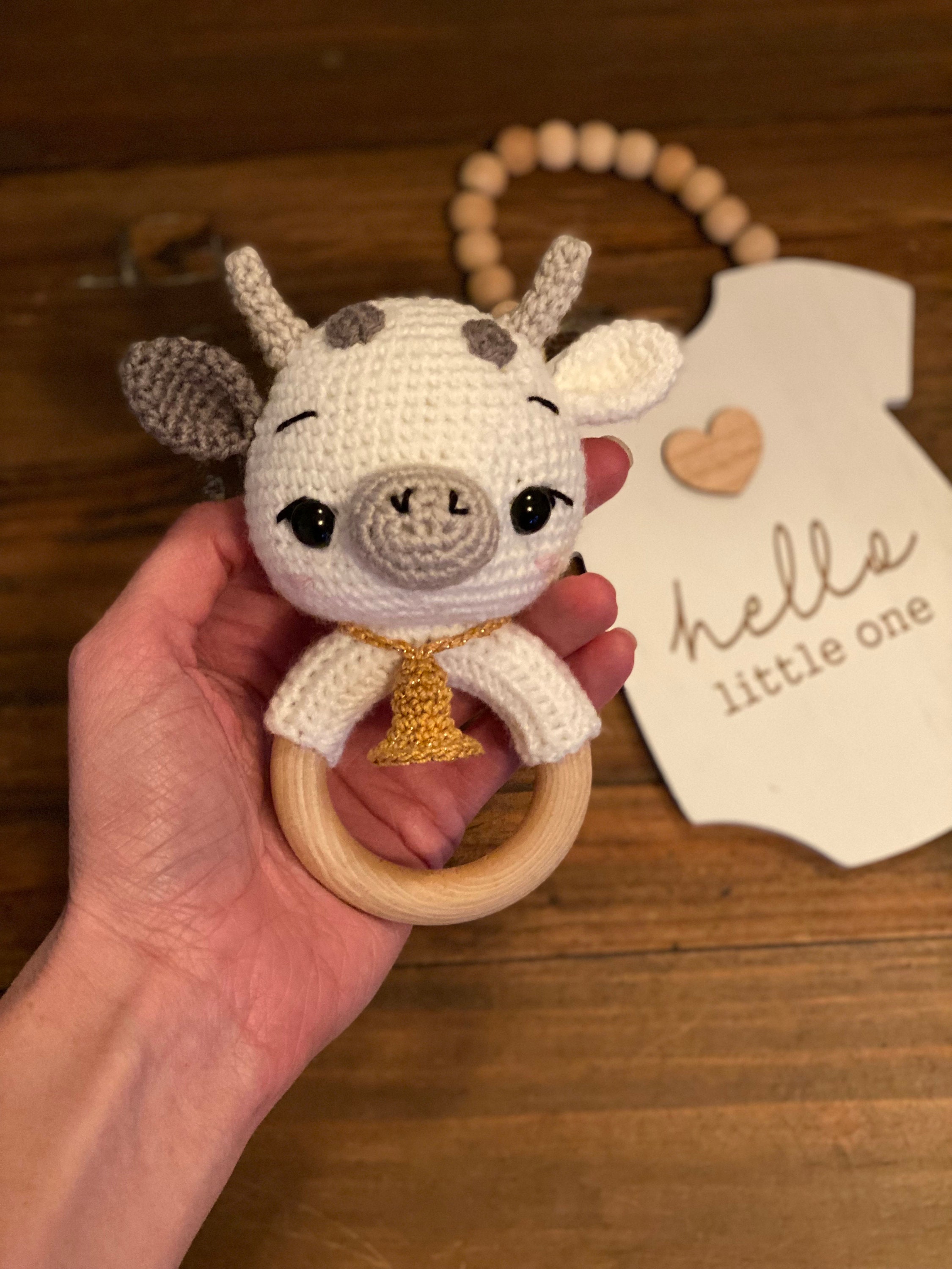 Barnyard Friends Crochet Animal Baby Rattle Baby Shower Gift Wood ...