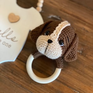 Dog Crochet Baby Rattle | Dog | Puppy | Baby Shower Gift | Wood Rattle ...
