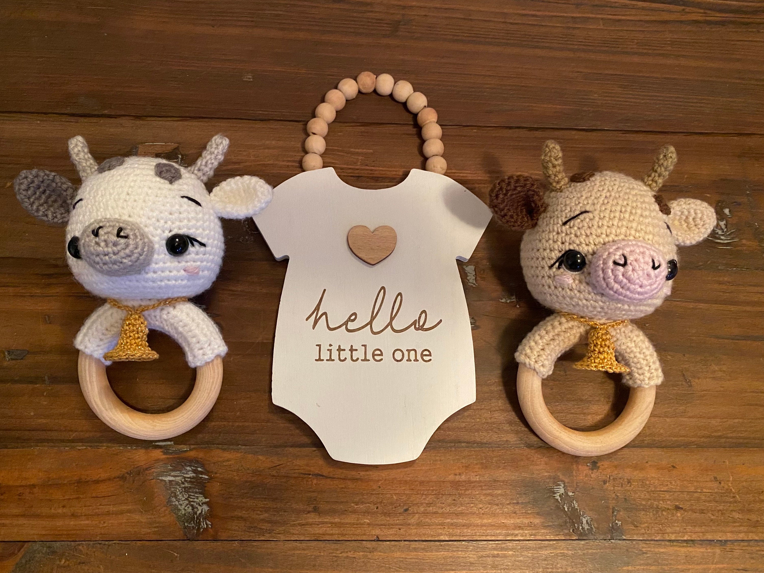 Barnyard Friends - Crochet Animal Baby Rattle | Baby Shower Gift | Wood ...