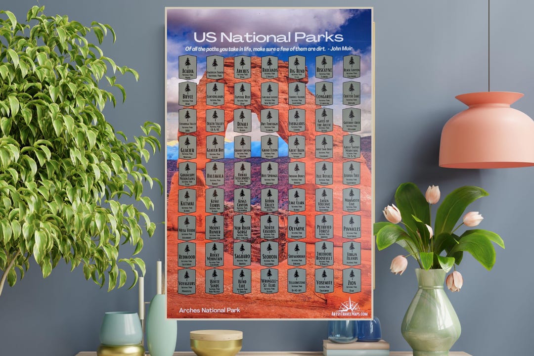 63 National Parks Scratch-off Poster Map, Bucket List, Check-off ...