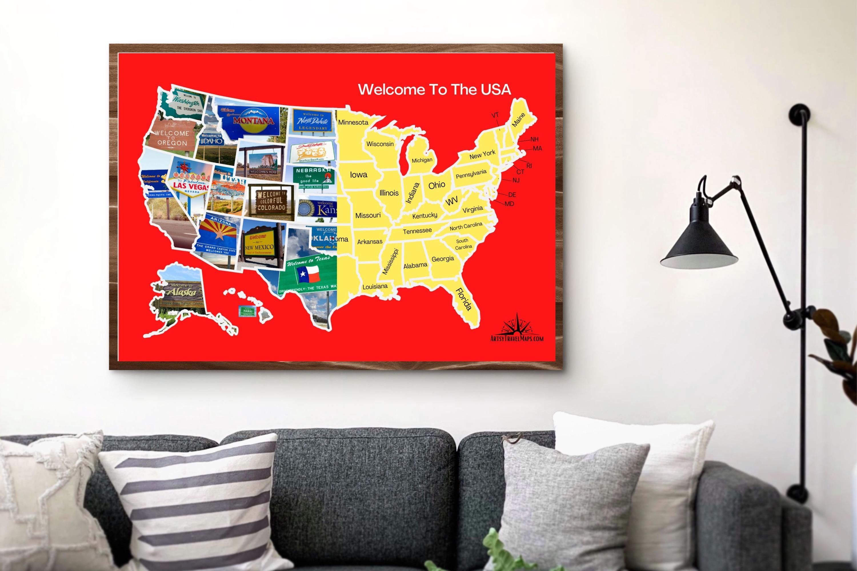 US State Welcome Signs Scratch-off Map, Poster, Bucket List, US State ...