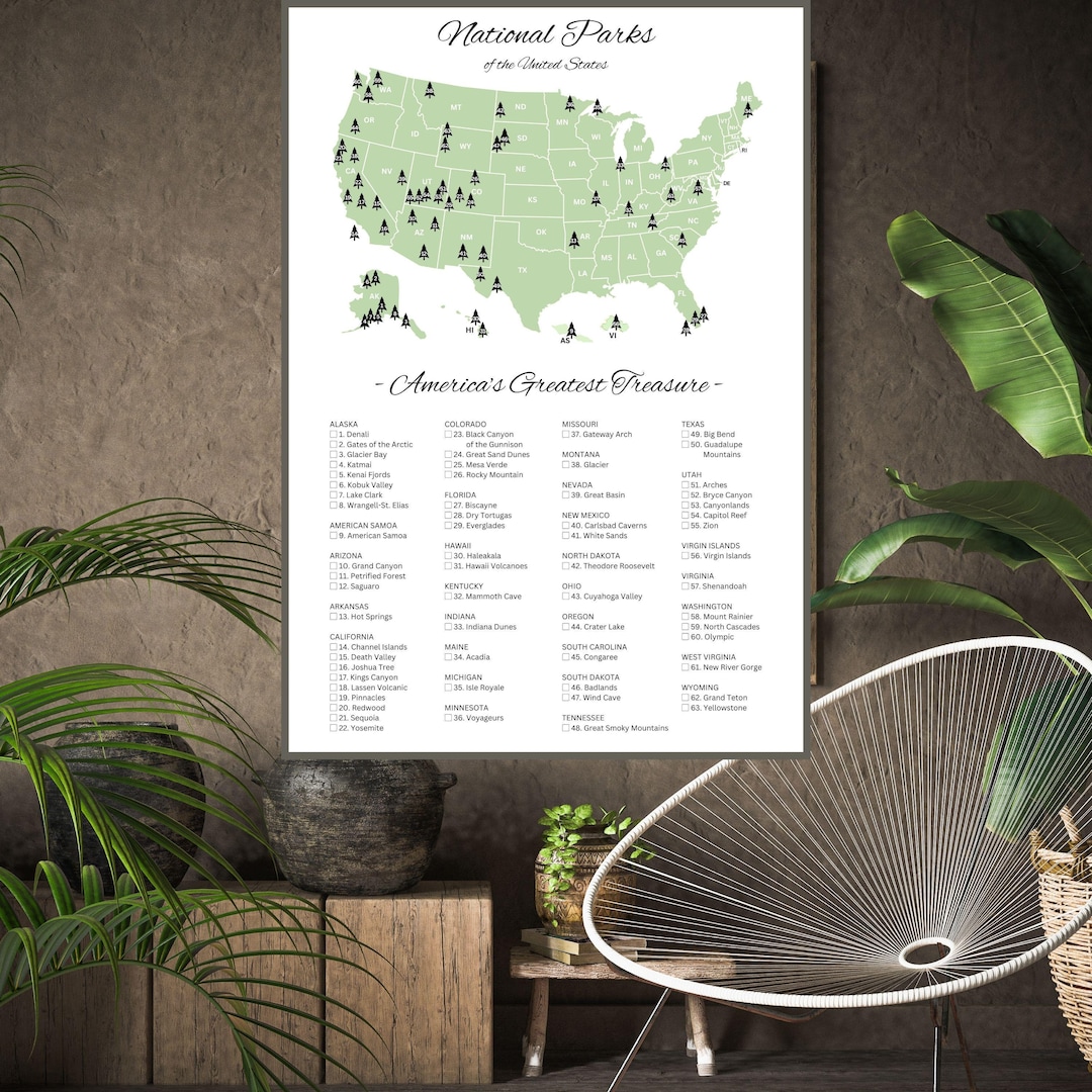 US National Parks Checklist, Travel Hiker Gift, Printable Checklist ...