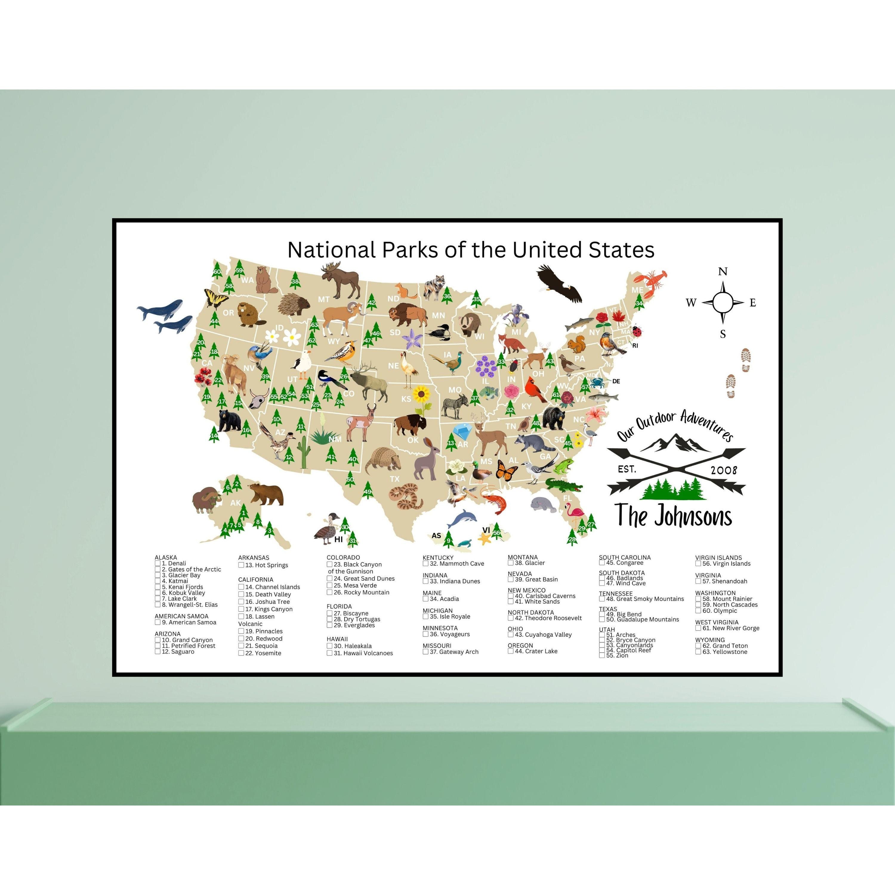 Personalized National Parks Checklist, Custom Name Gift, Travel Hiker ...