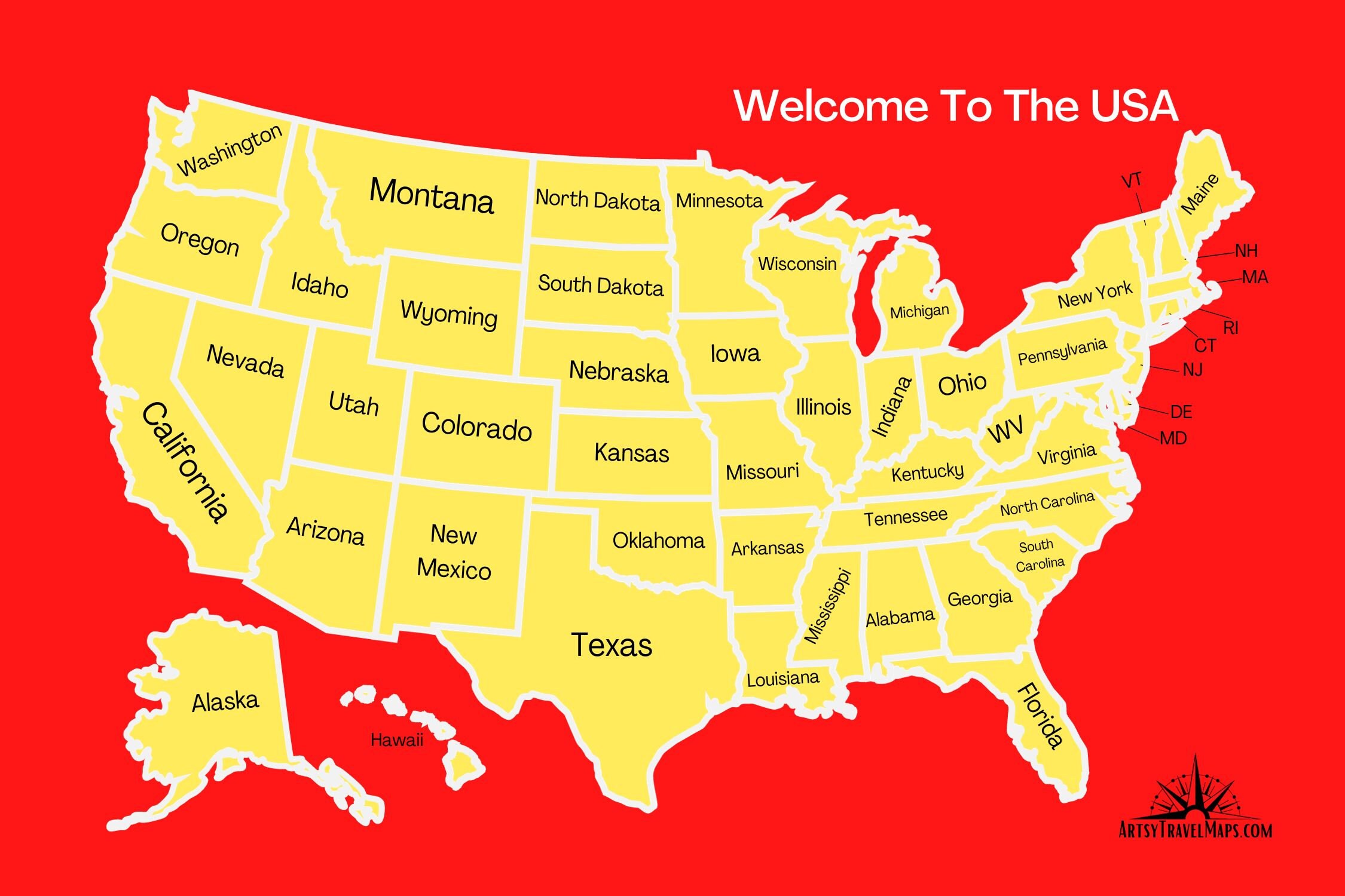 US State Welcome Signs Scratch-off Map, Poster, Bucket List, US State ...