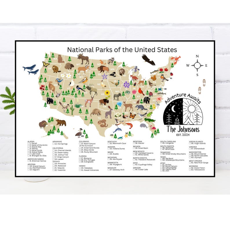 Personalized National Parks Checklist, Custom Name Gift, Travel Hiker ...