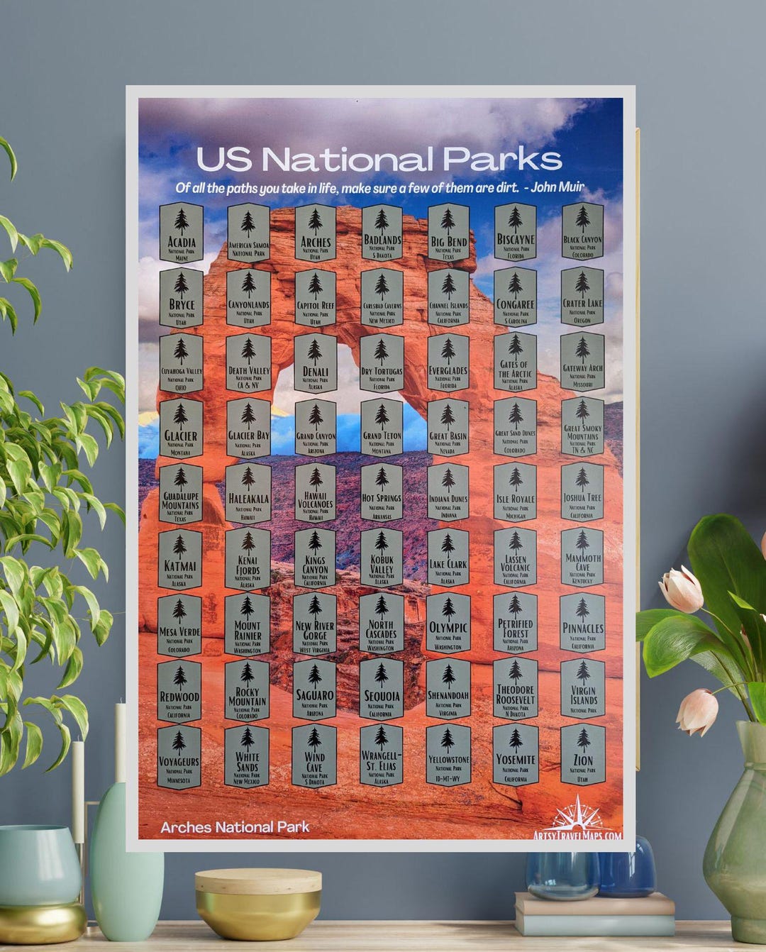 63 National Parks, Scratch-off, Poster, Map, Bucket List, Check-off ...