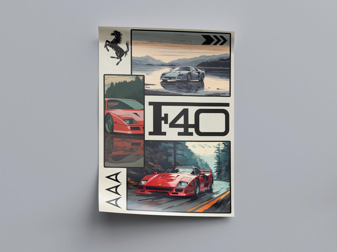 Ferrari F40 (A4, A3, A2) | Vintage Old School Design | Digital Print - Etsy