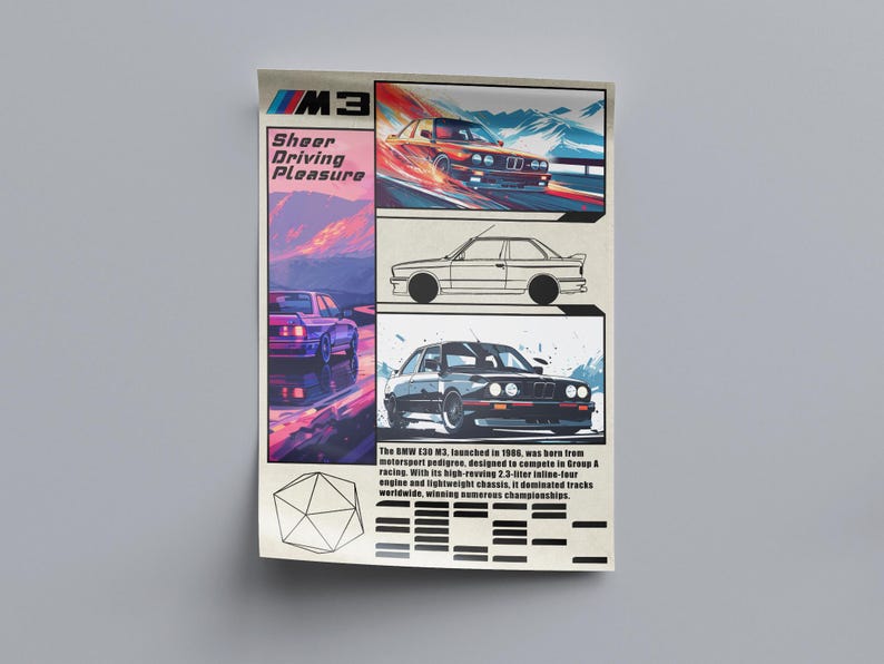 BMW E30 M3 Poster (A4, A3, A2) | Vintage Old School Design | Digital ...