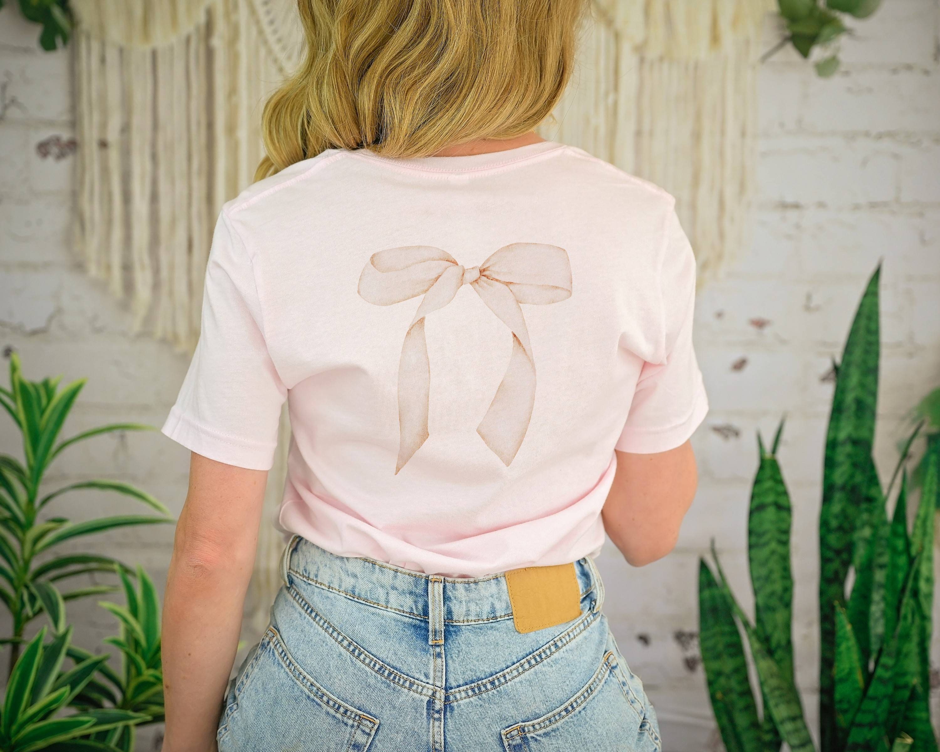 Pink Bow Shirt, Cute Top, Pretty Tshirt, Bridesmaid Gift, Birthday Gift ...