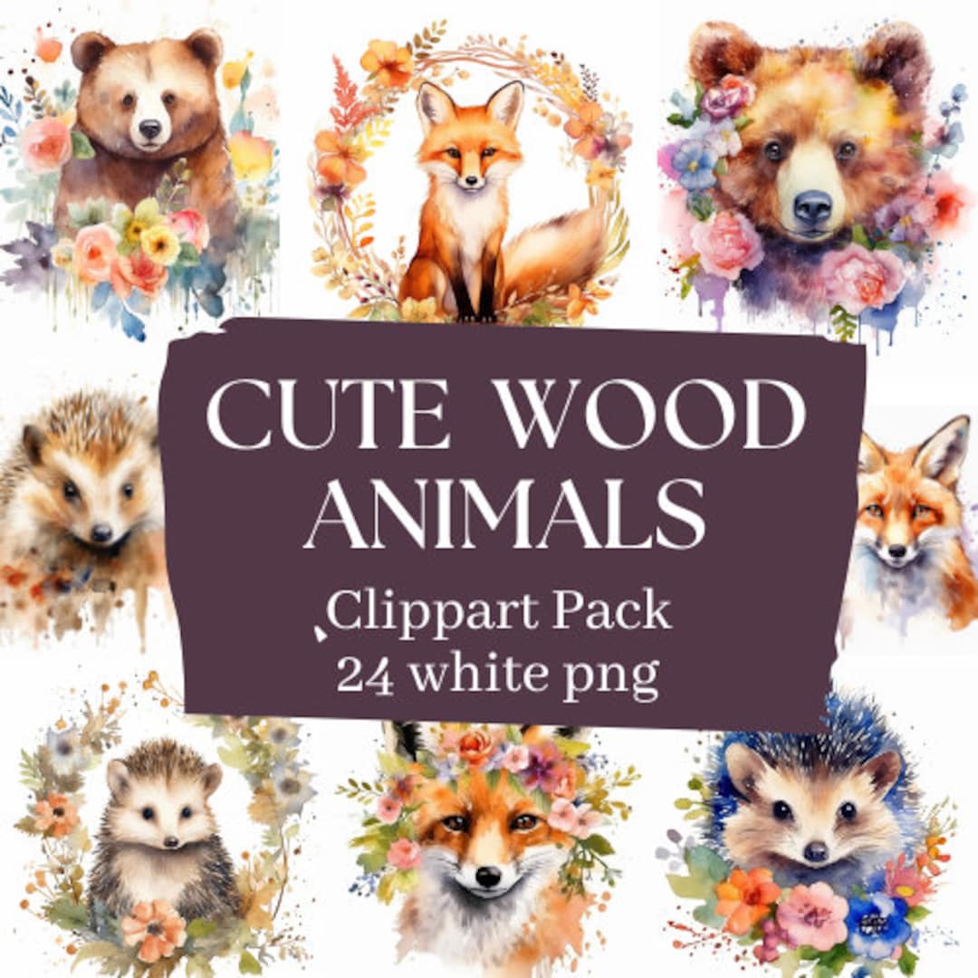 Wood Animals, Commercial Use Clipart, Watercolor Clipart Pack, White ...