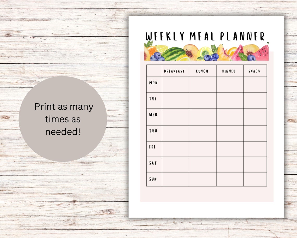 Printable Weekly Meal Planner and Grocery List Meal Prep - Etsy