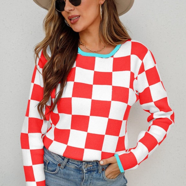 Checkerboard Sweater - Etsy