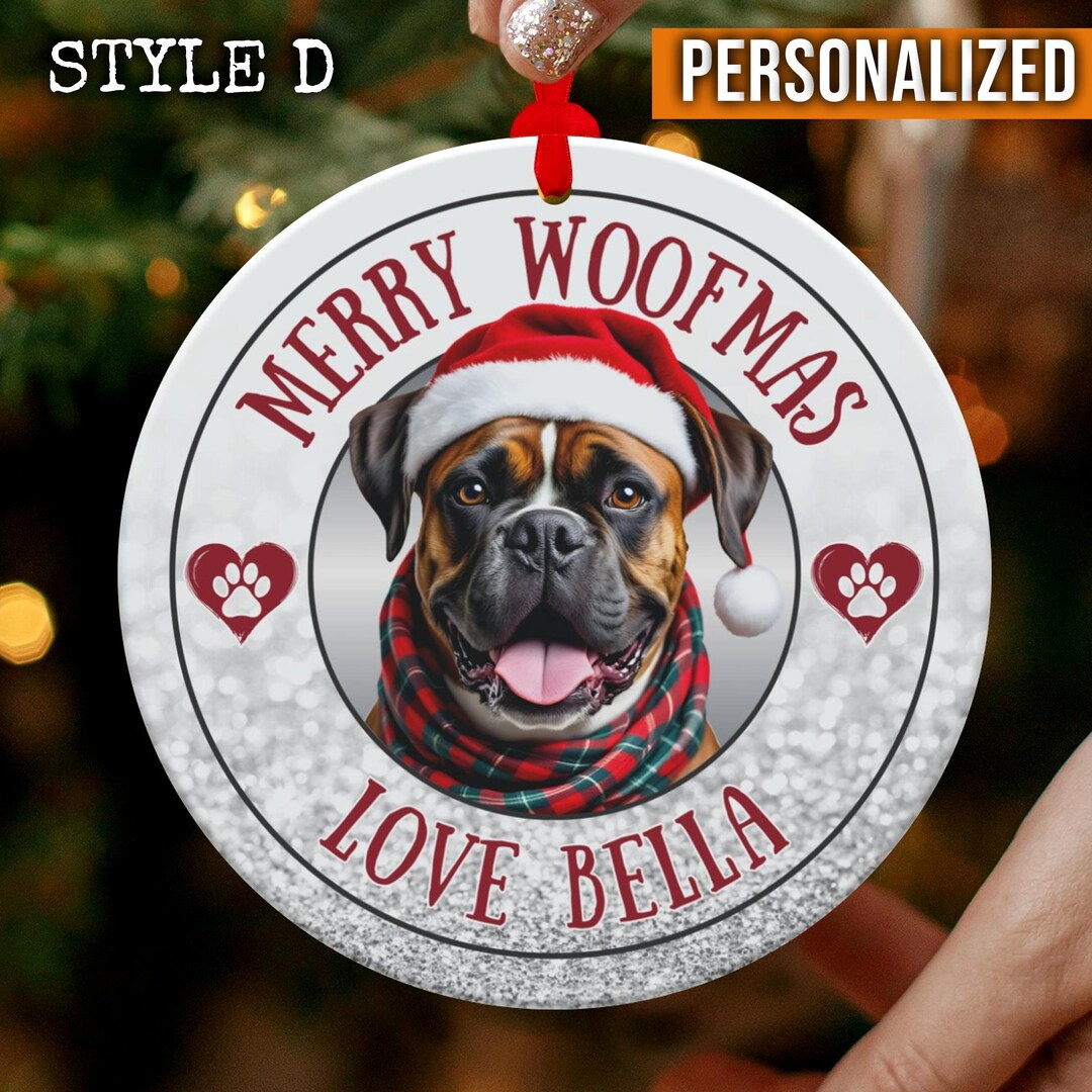 Personalized Boxer Dog Ornament, Custom Dog Christmas Decoration, Boxer ...
