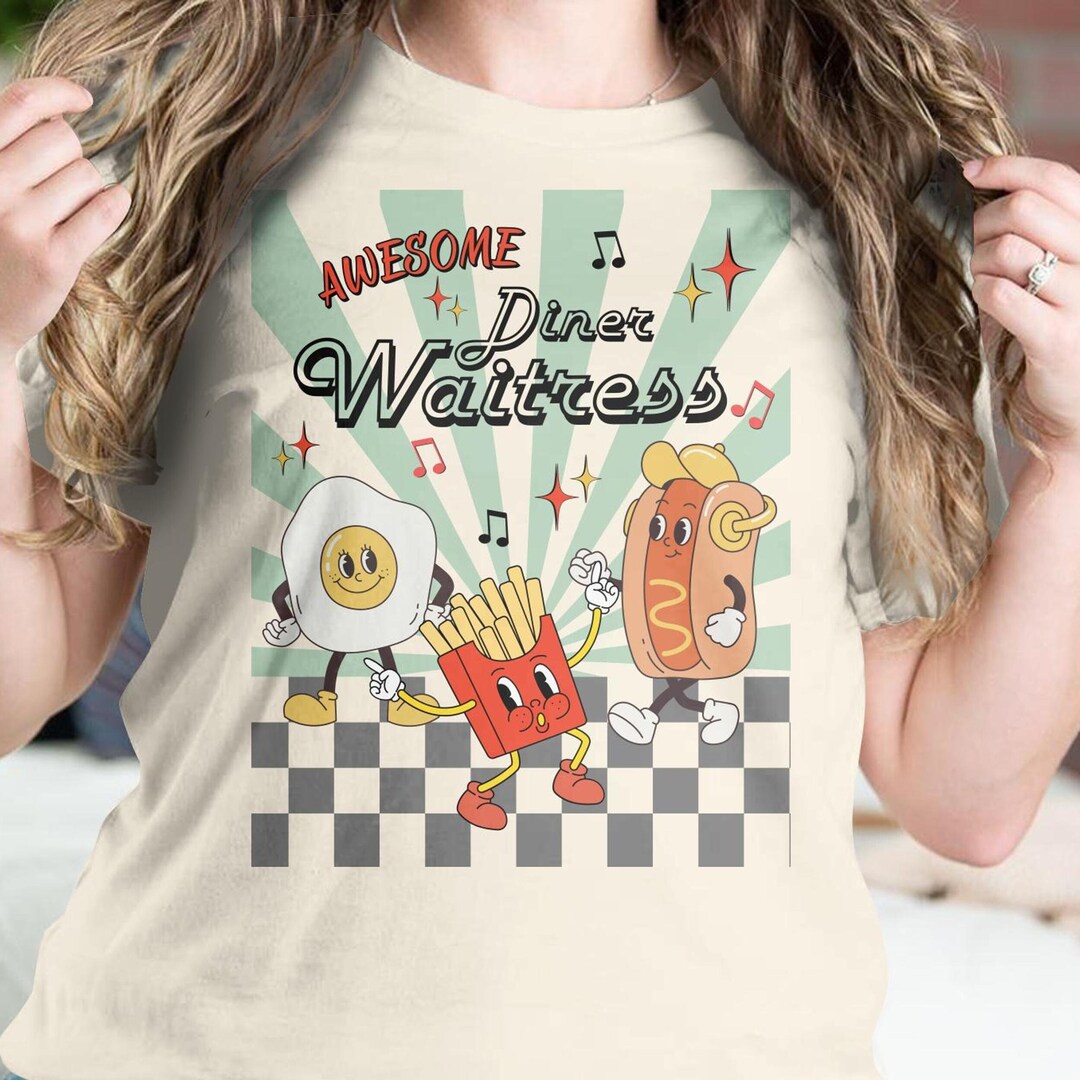Diner Waitress Retro 50's Style Sweatshirt or T-shirt, Kawaii Waitress ...