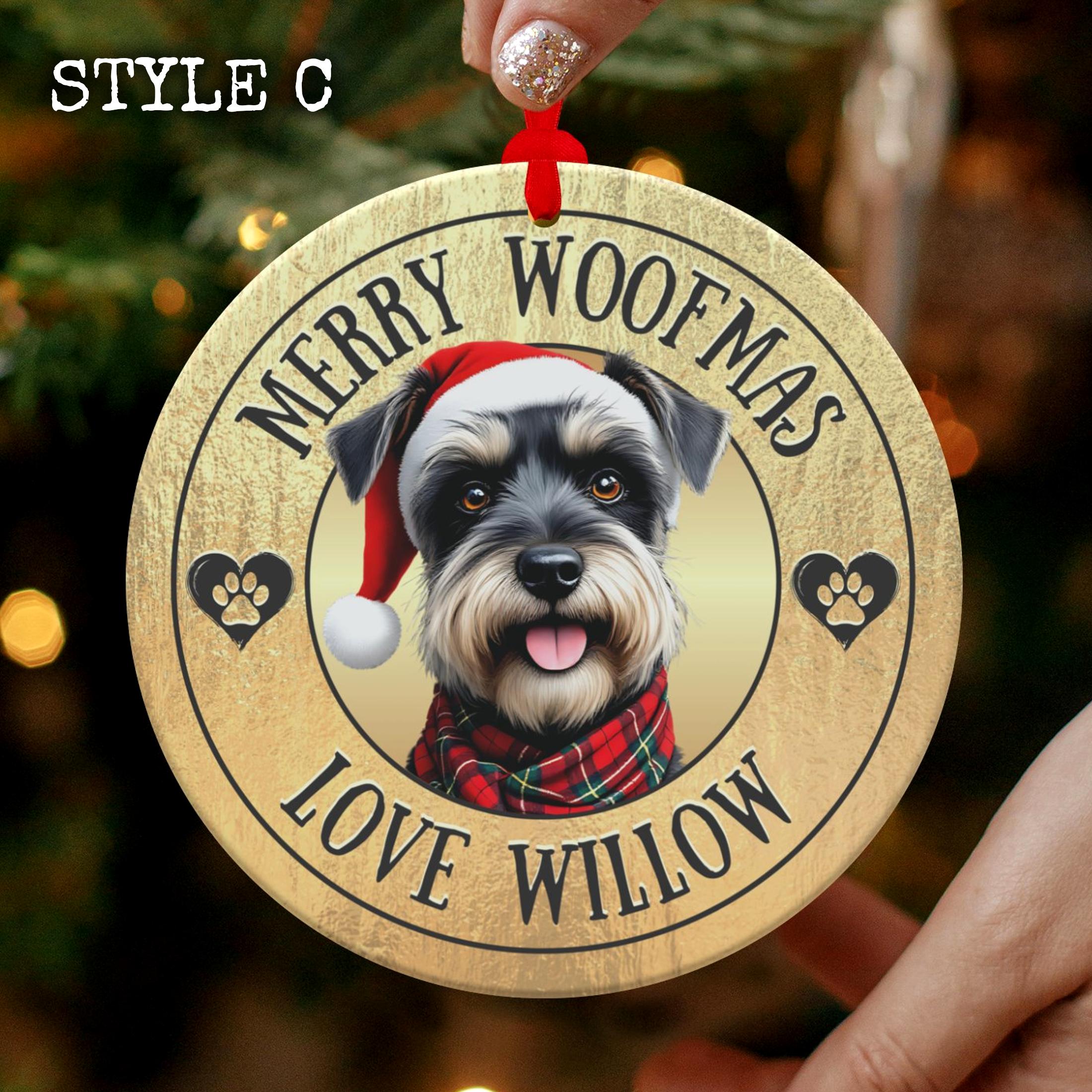 Personalized Miniature Schnauzer Ornament, Custom Dog Name Christmas ...