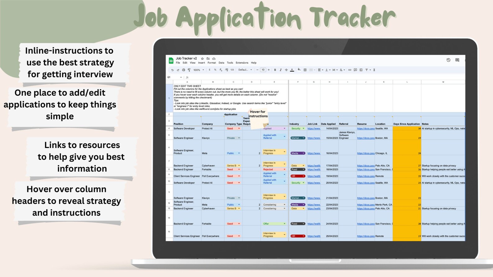 Job Application Tracker Google Sheets Template Resume Builder Google ...