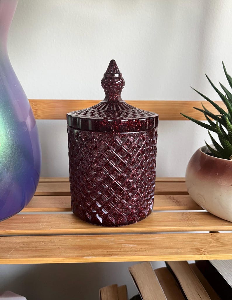 Dark Red Glitter Resin Vanity Jar, Trinket Stash Jar - Etsy