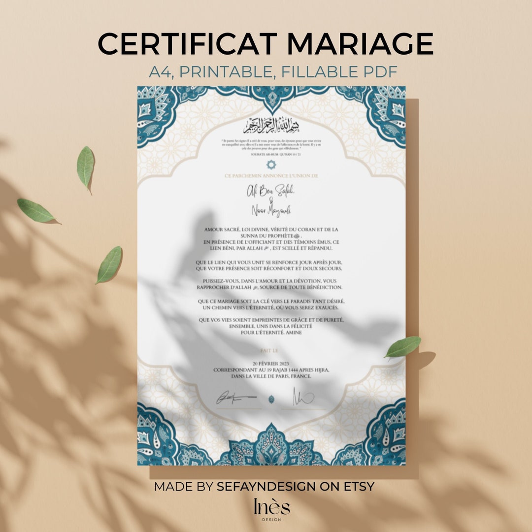 Printable Islamic Marriage Certificate, Digital Download Dini Nikah ...