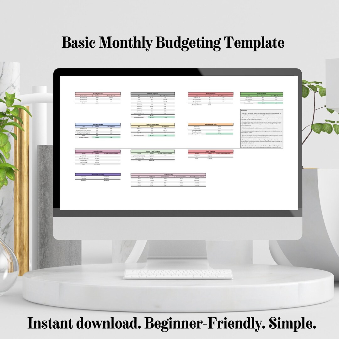 Basic Monthly Budgeting Template - Etsy