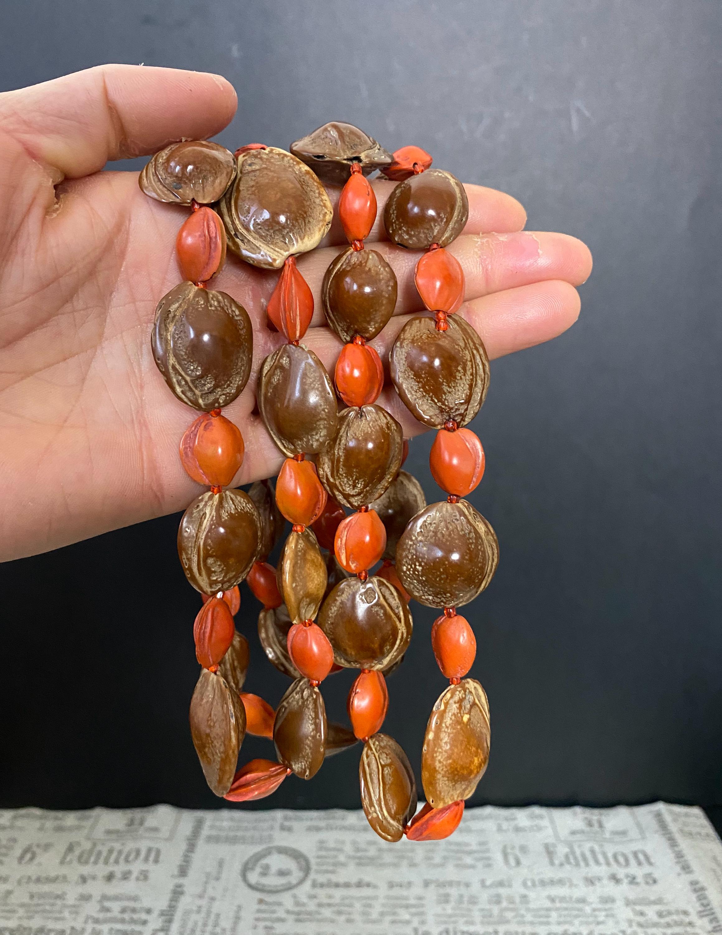 W0403 Vintage Native American Seed Necklace / Seeds Necklace / Almond ...