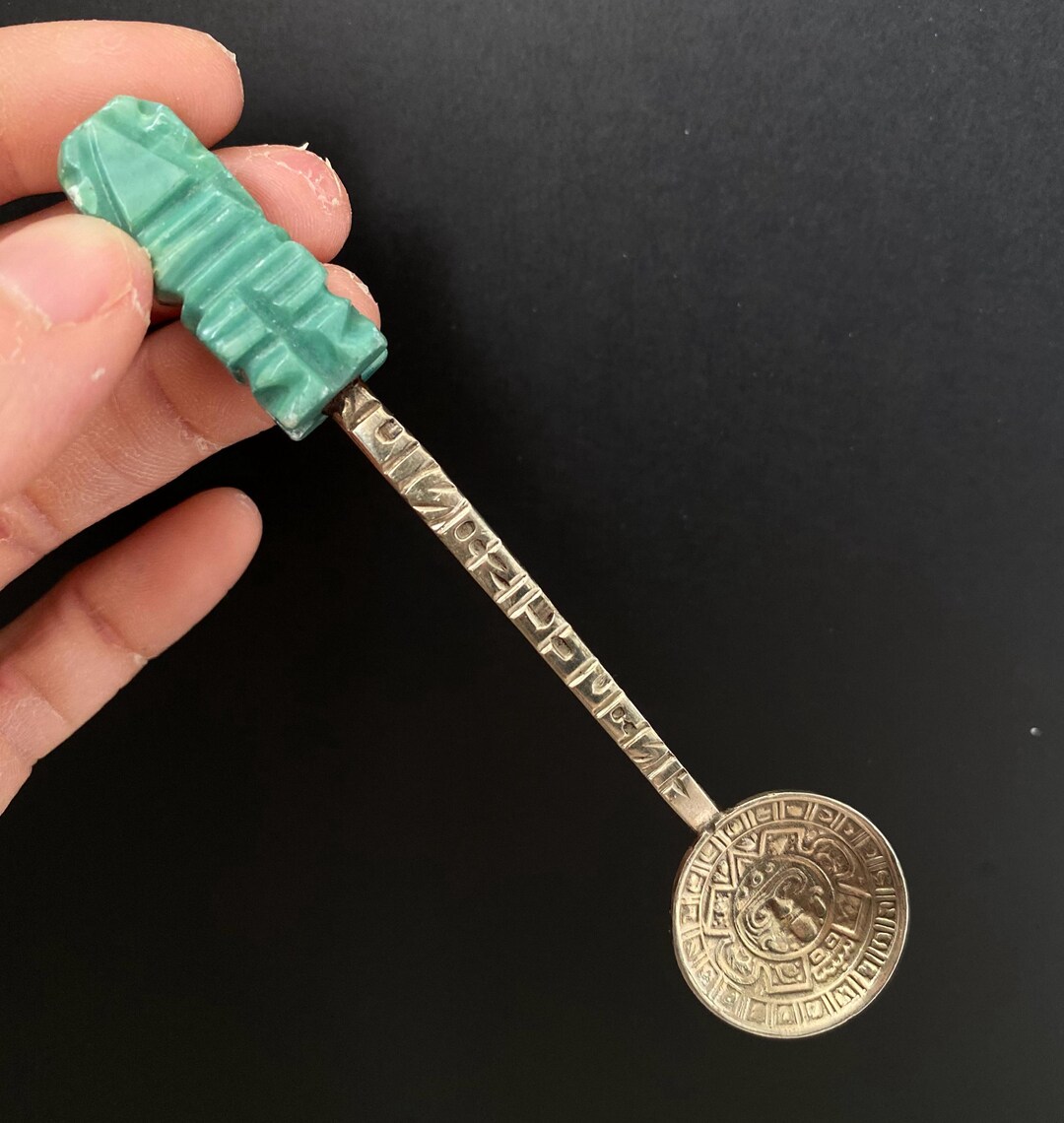 W0709 Vintage Alpaca Mexican Silver Spoon./aztec Sun Spoon /carved ...