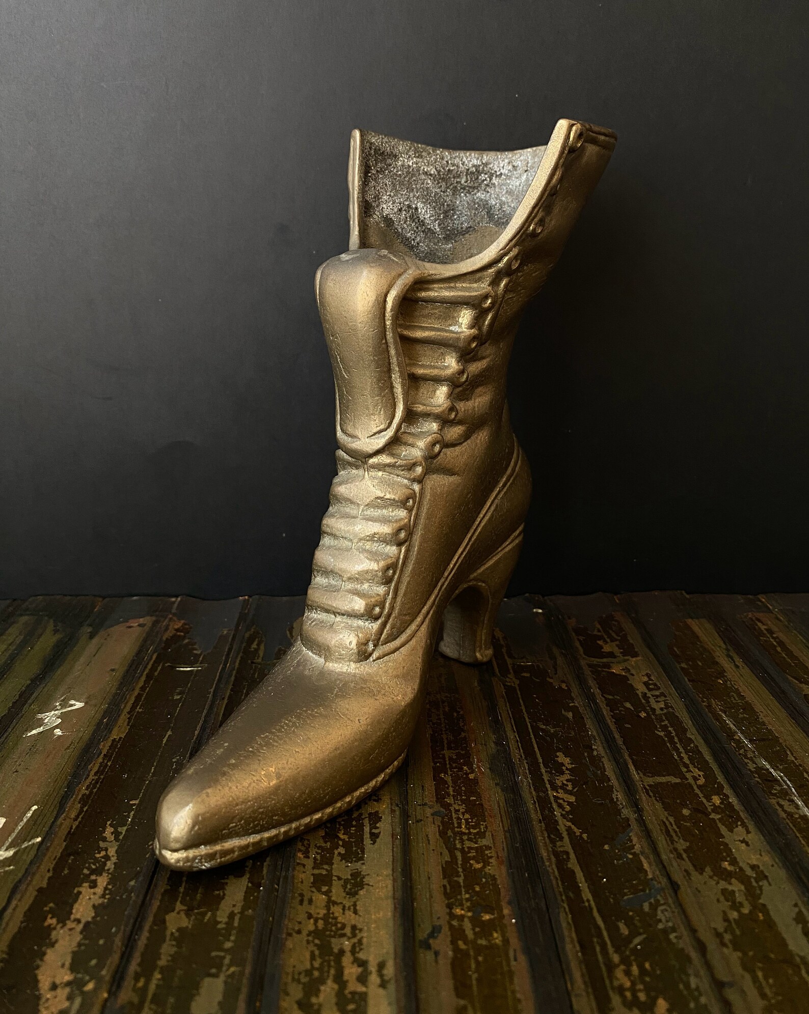 W0222 Vintage Large Brass Victorian Boot Vase /solid Brass Heavy Boot ...