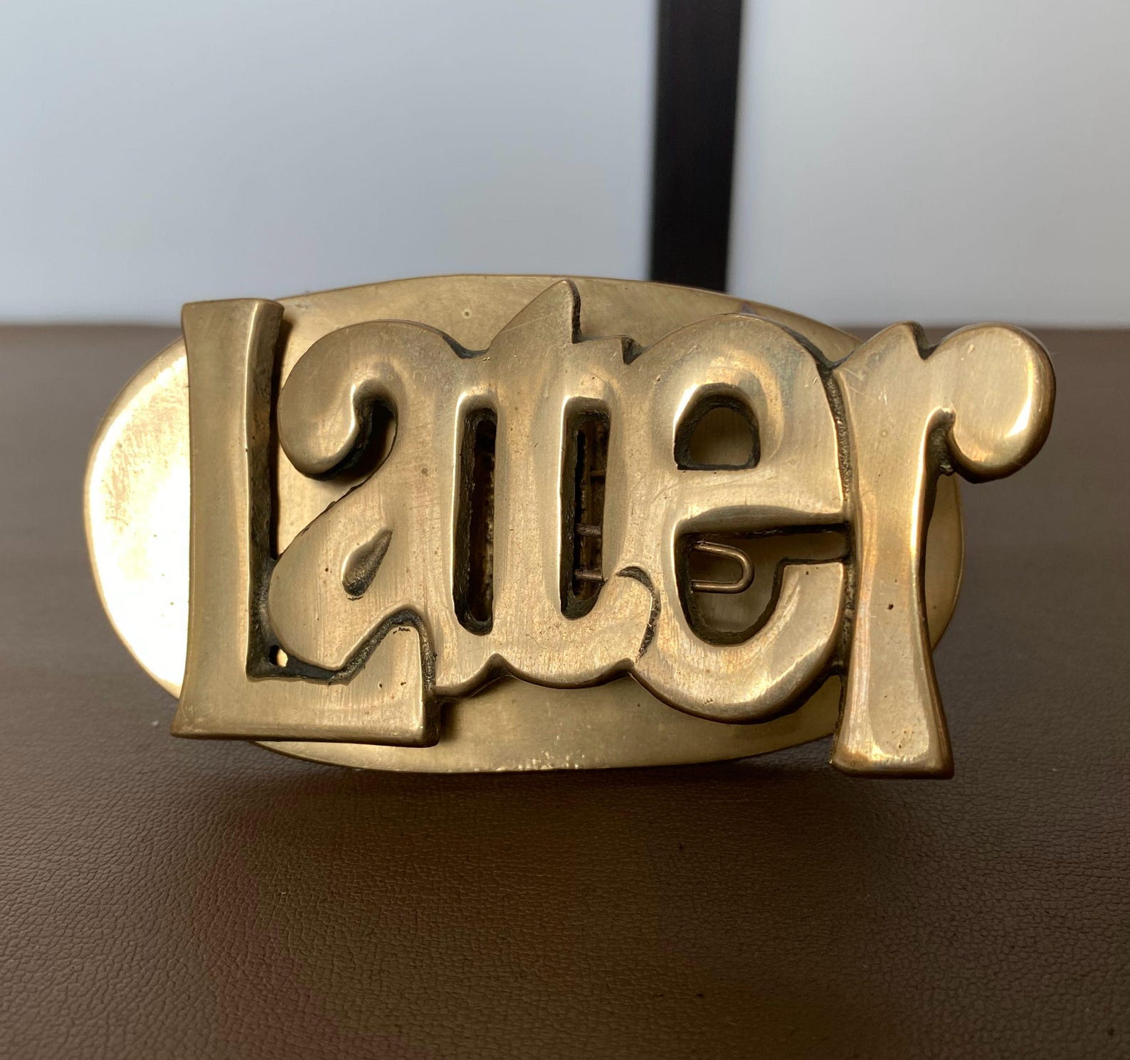 W0474 Vintage Brass Desktop "later" Paper Clip/ Solid Brass Paperweight ...