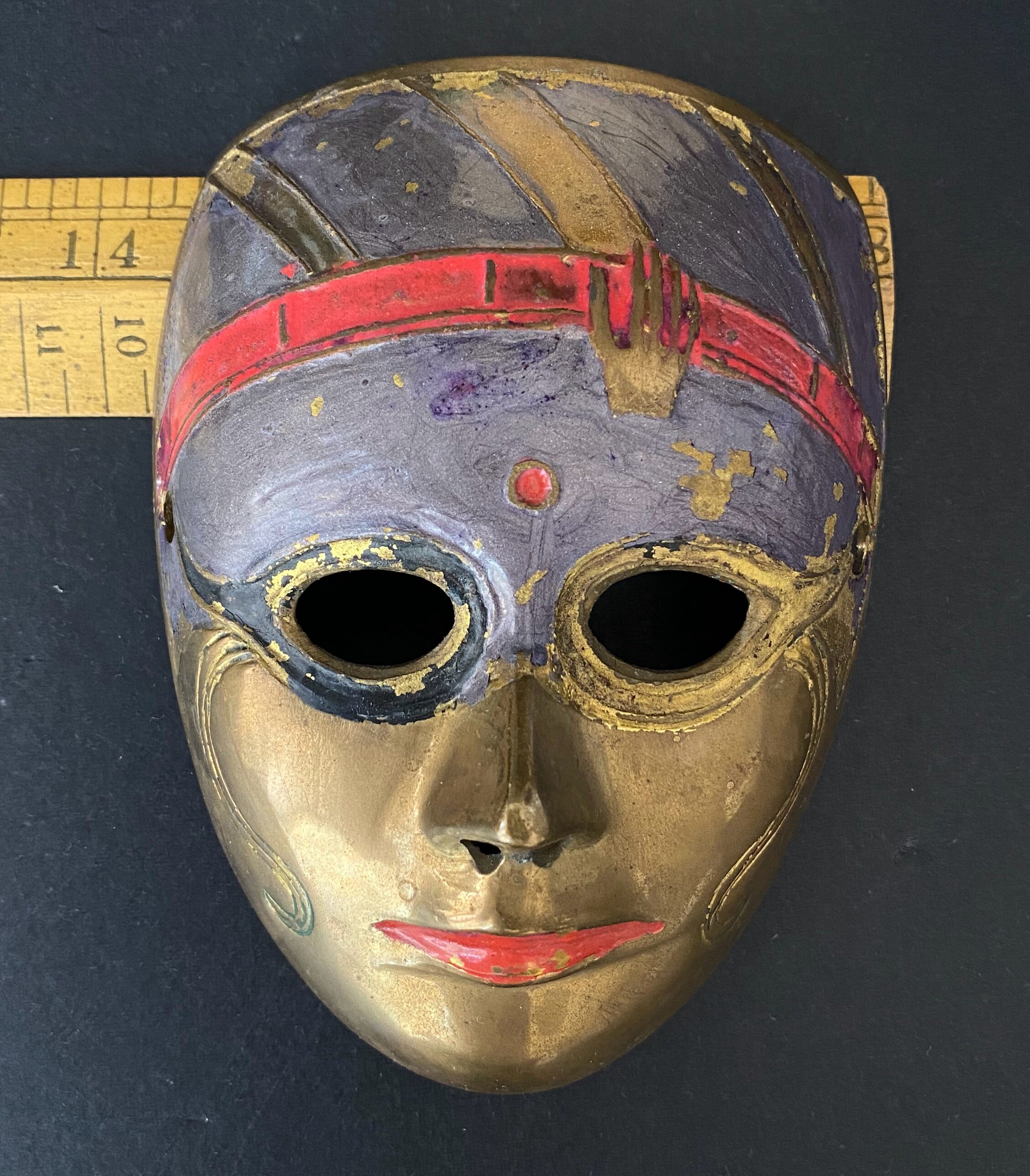 W0195 Vintage Solid Brass Mask / Comedy Playing Mask/hanging Wall Face ...