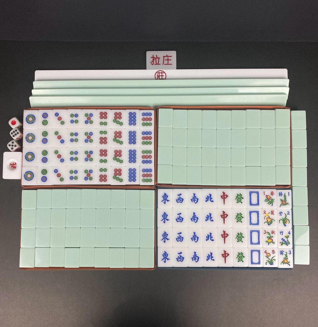 W0596 Vintage Light Green White Mahjong/ Mahjong Game/full Set Mahjong ...