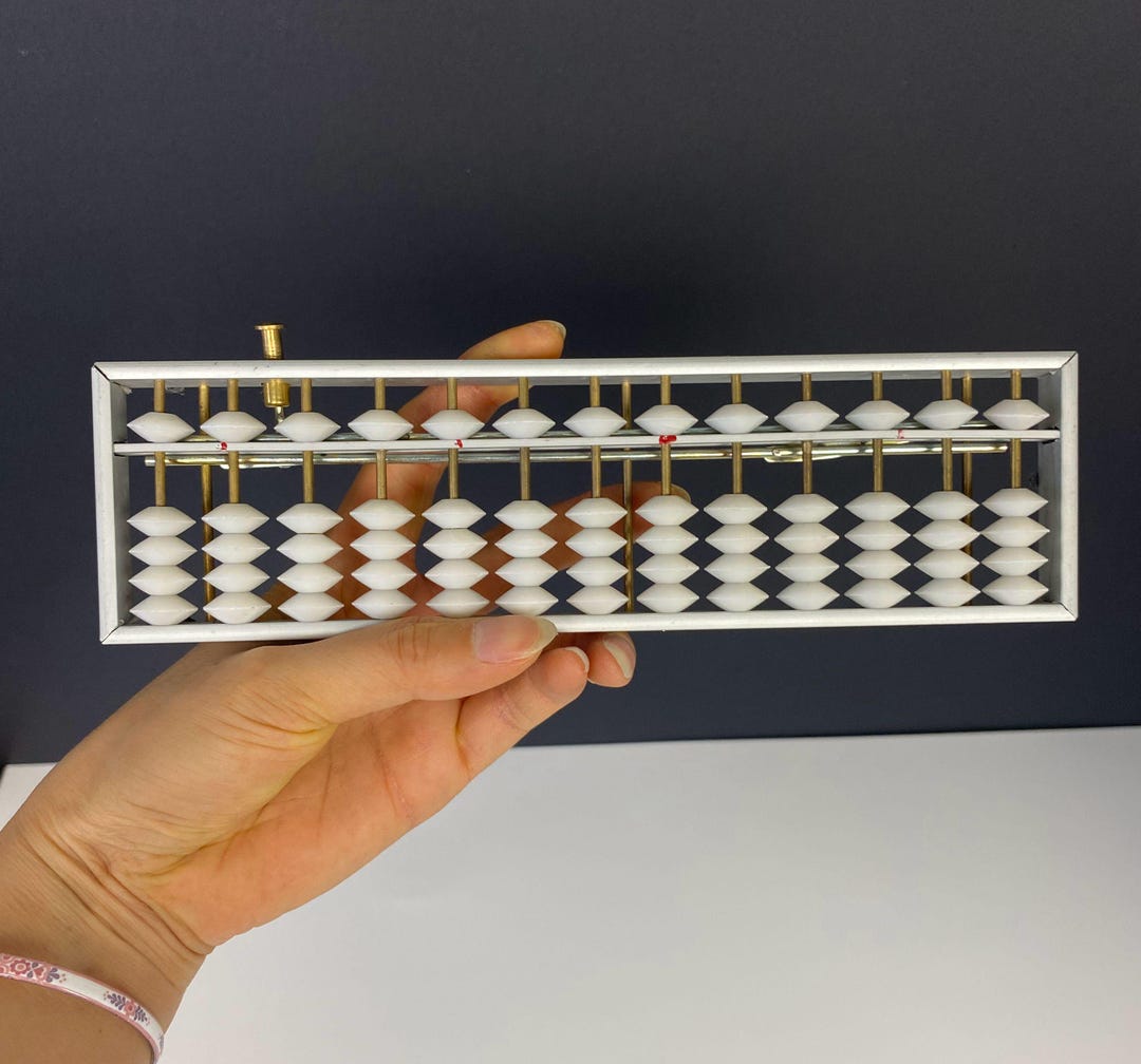 W1086 Vintage Japanese Style White Bead Abacus | Metal Frame Abacus ...
