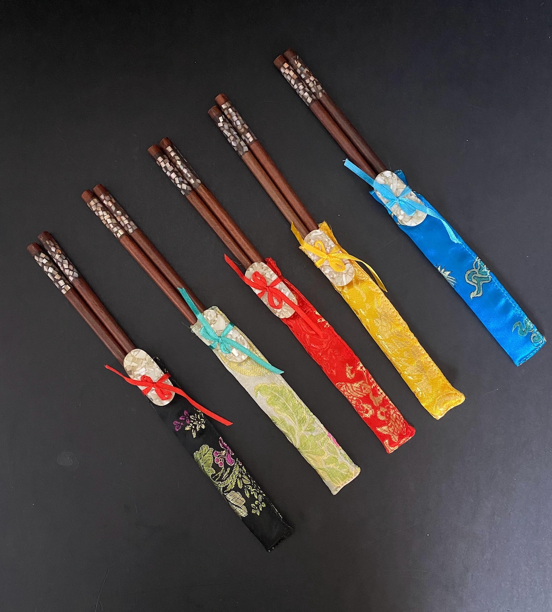 W0589 Vintage 5 Pairs Chinese Wood Chopsticks/chopsticks With Silk ...