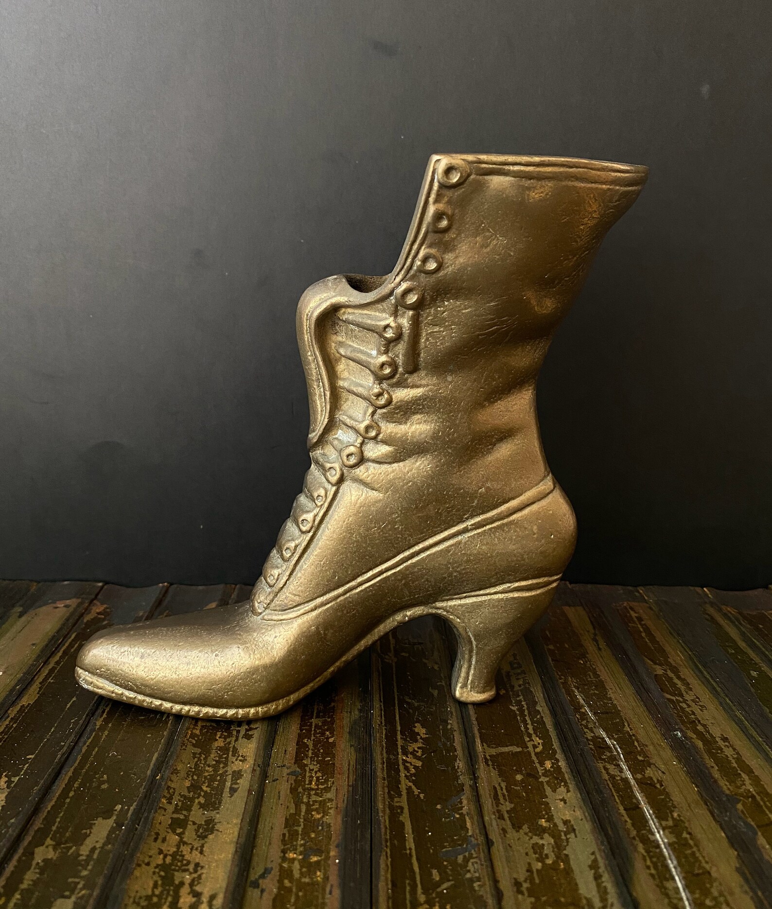 W0222 Vintage Large Brass Victorian Boot Vase /solid Brass Heavy Boot ...