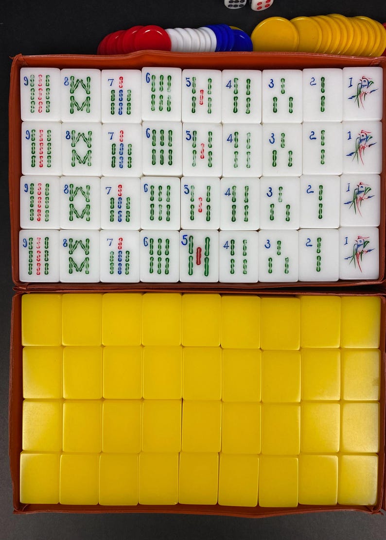 W638 Vintage Yellow Mahjong/ Yellow White Mahjong/ Mahjong Game/north ...