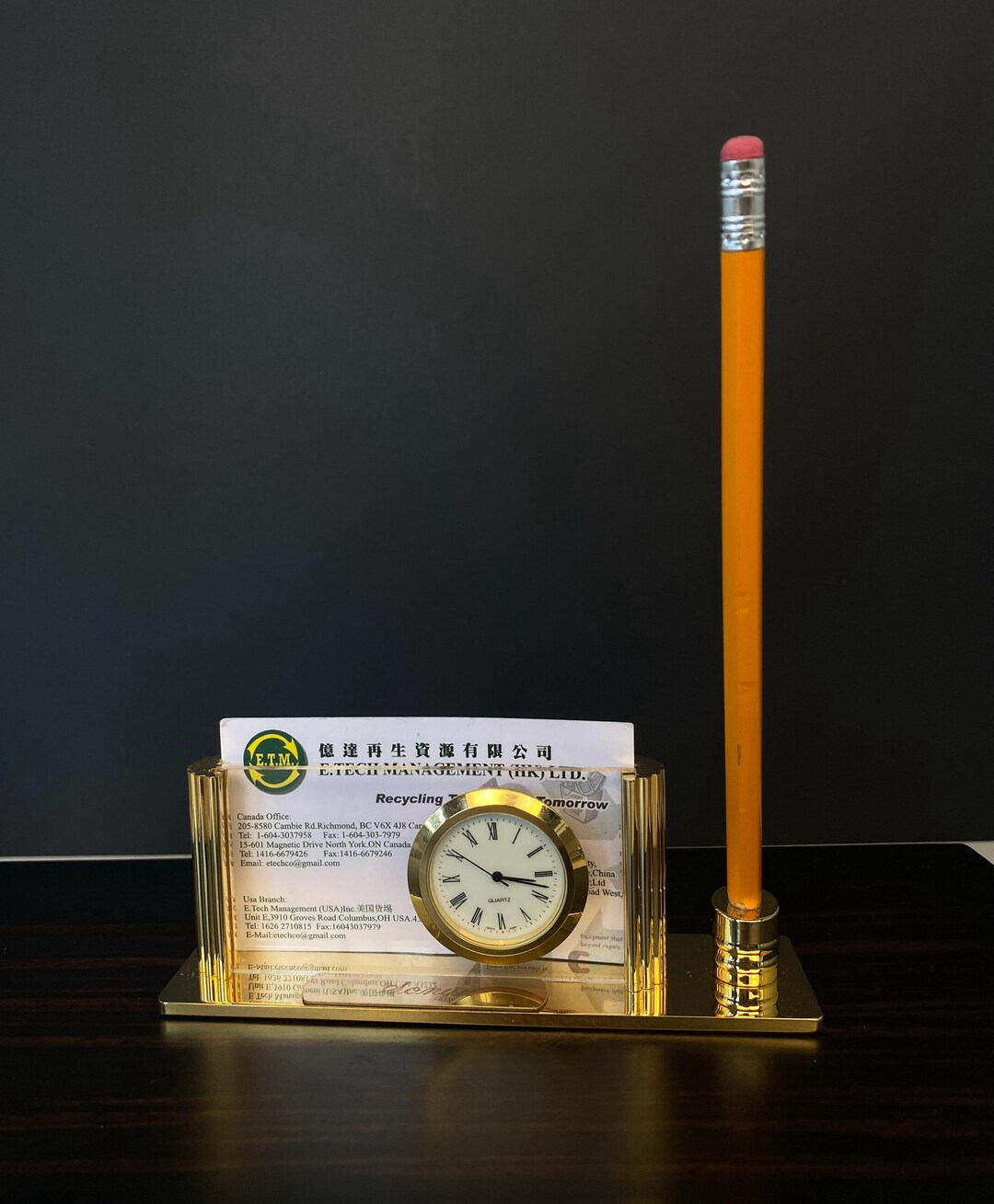 W1035 Vintage Gold Plated Business Card Holder With Working Clock ...