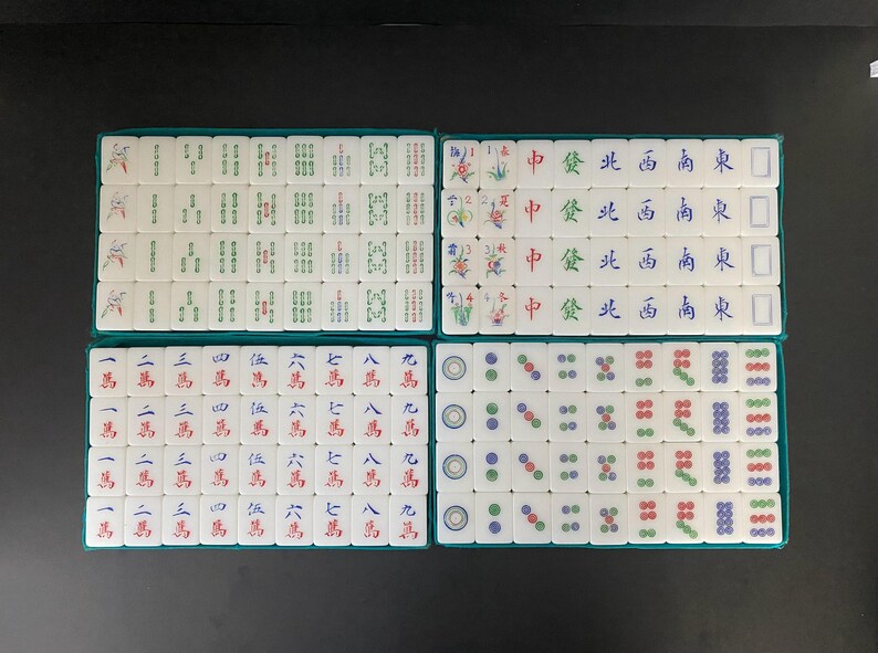 W0424 Vintage Green Hand-carved Mahjong Game/green White Mahjong Game ...