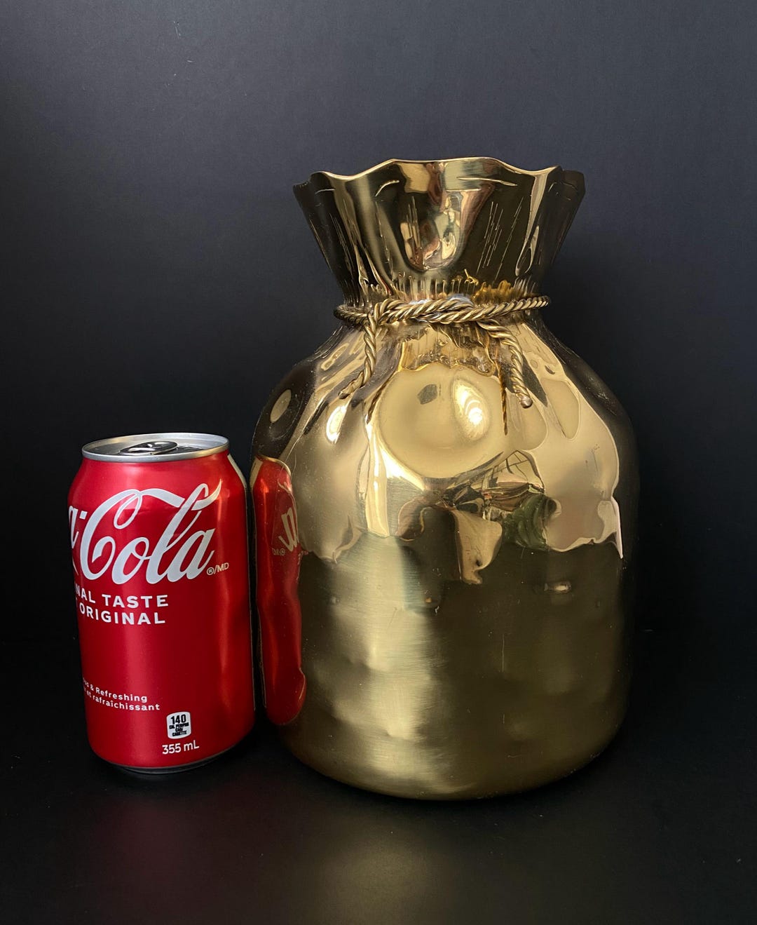 W0392 Vintage Large Solid Brass Money Bag Vase/braided Rope Tassel ...