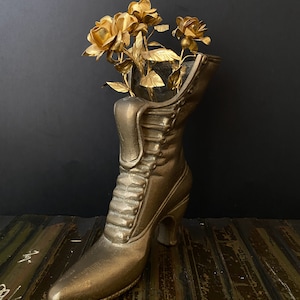 W0222 Vintage Large Brass Victorian Boot Vase /solid Brass Heavy Boot ...