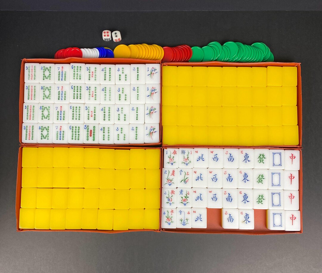 W638 Vintage Yellow Mahjong/ Yellow White Mahjong/ Mahjong Game/north ...